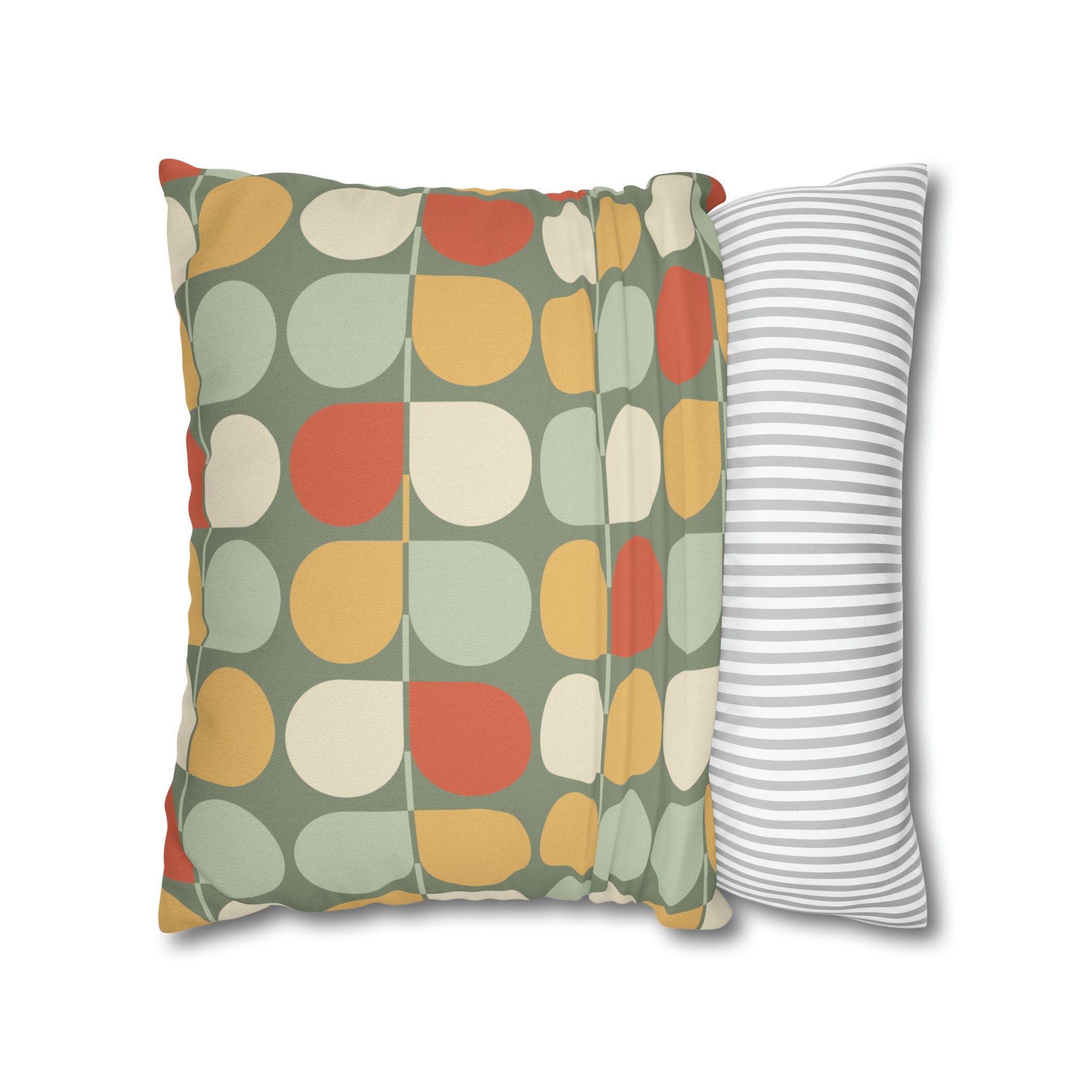 Retro Pillow Cover Green Mid Century Pillow Flower Stem Leaf Geometric ...