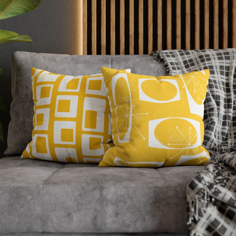 Mustard Yellow Pillow Covers Retro Mid Century Modern Atomic Starburst ...