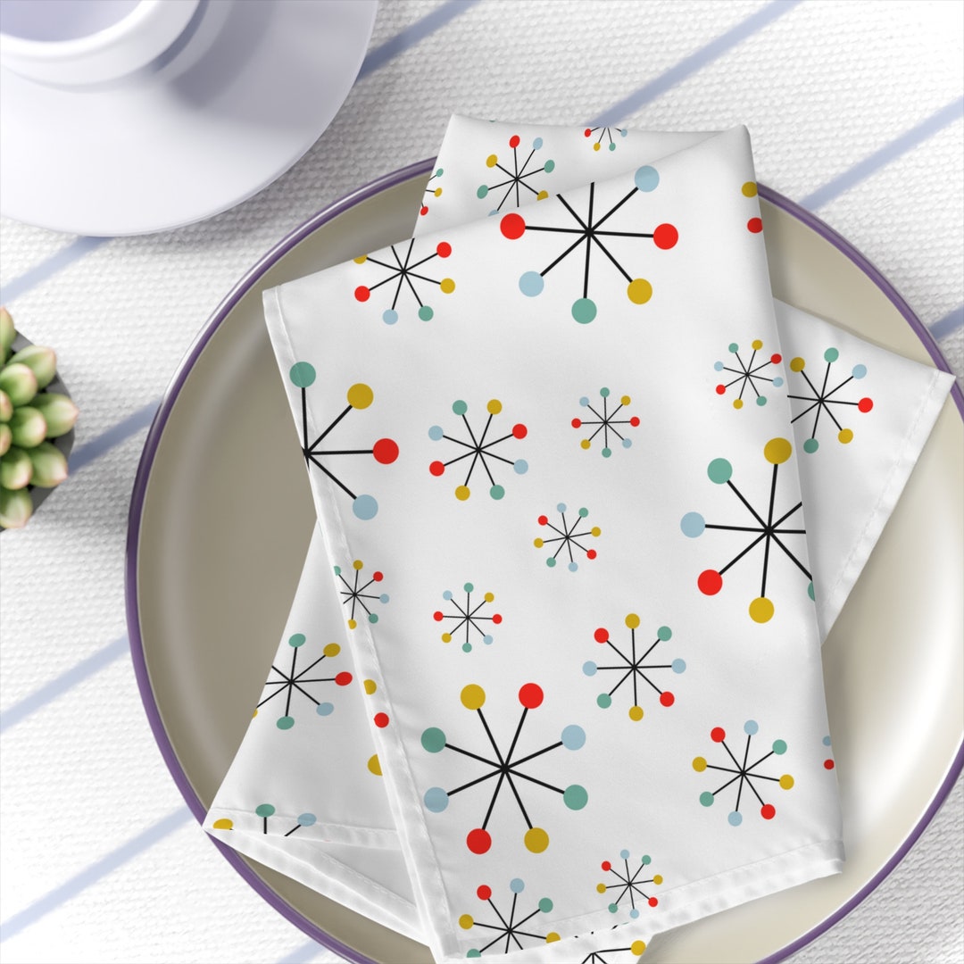 Mid Century Napkins White Christmas Party Accessories Holiday Table ...