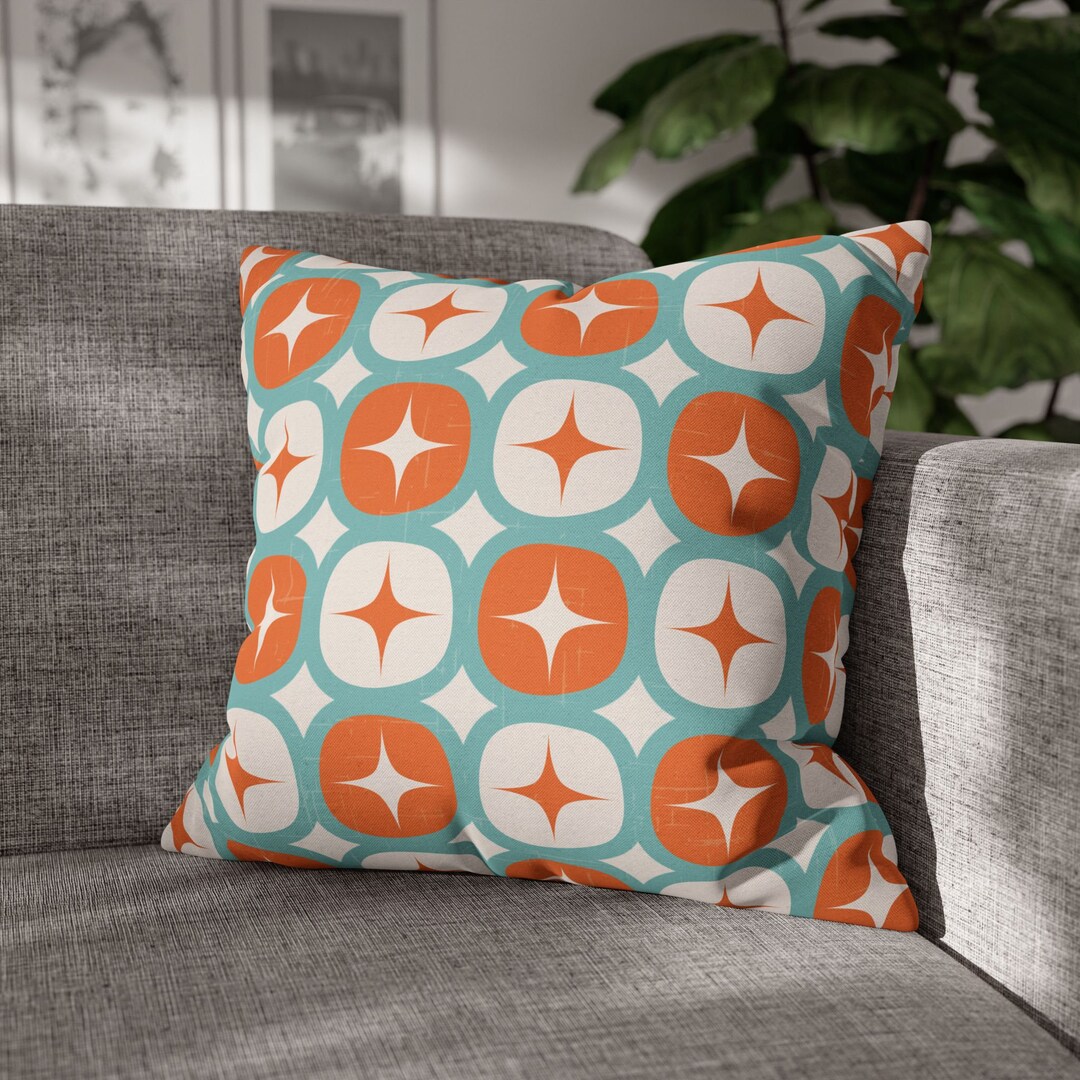 Retro Pillow Cover Mid Century Modern Pillow Case Geometric Orange Blue ...