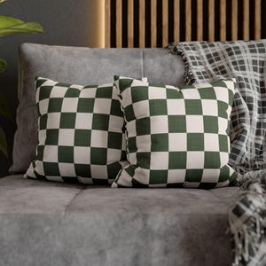 Checkered Pillow Case Hunter Green Checkerboard Pillow Cover Retro ...