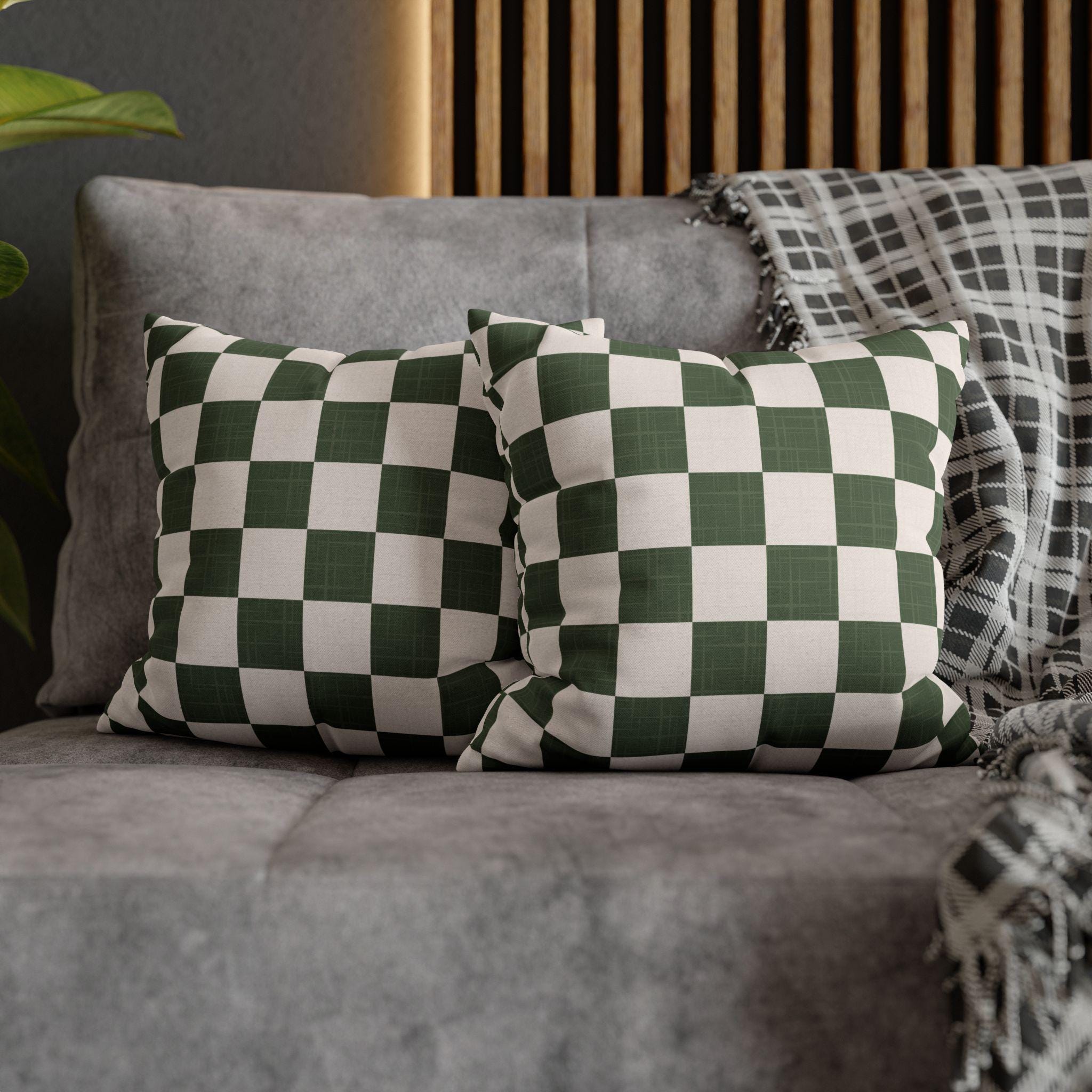 Checkered Pillow Case Hunter Green Checkerboard Pillow Cover Retro ...