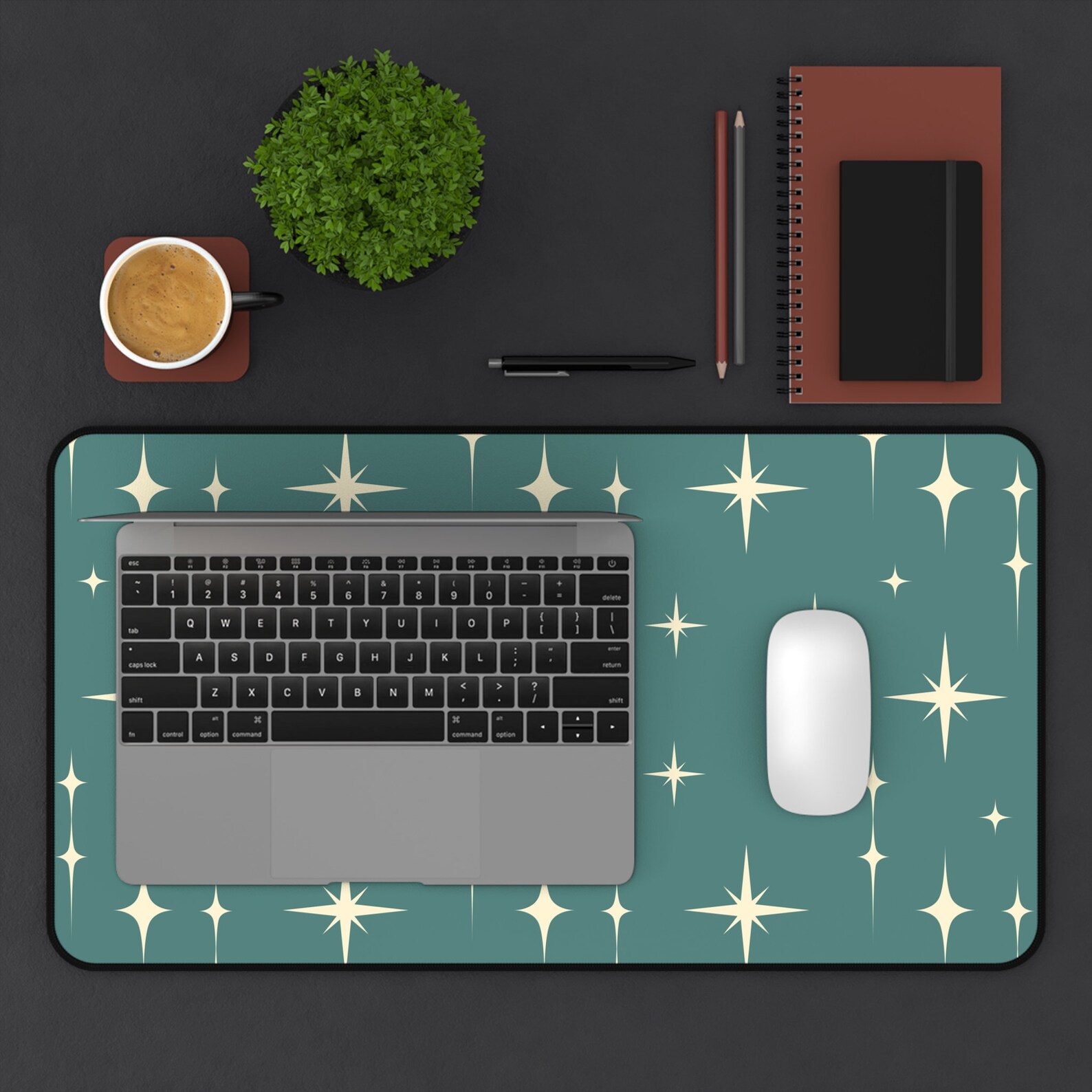 Blue Desktop Mat Retro Desk Blotter Mid Century Modern Desk Mat Full ...