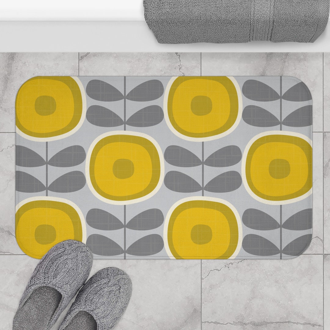 Scandinavian Bath Mat Mid Century Modern Bathroom Mat Floral Gray ...
