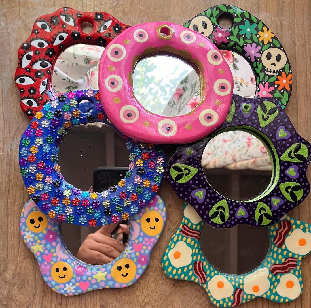Small Handmade Clay Wall Hanging Decor Mirrors - Etsy