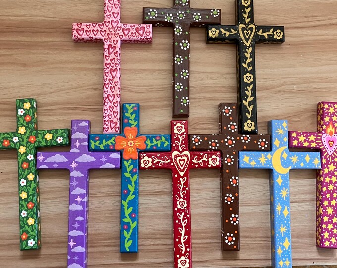 Wooden Hand Painted Hanging Cross - Etsy