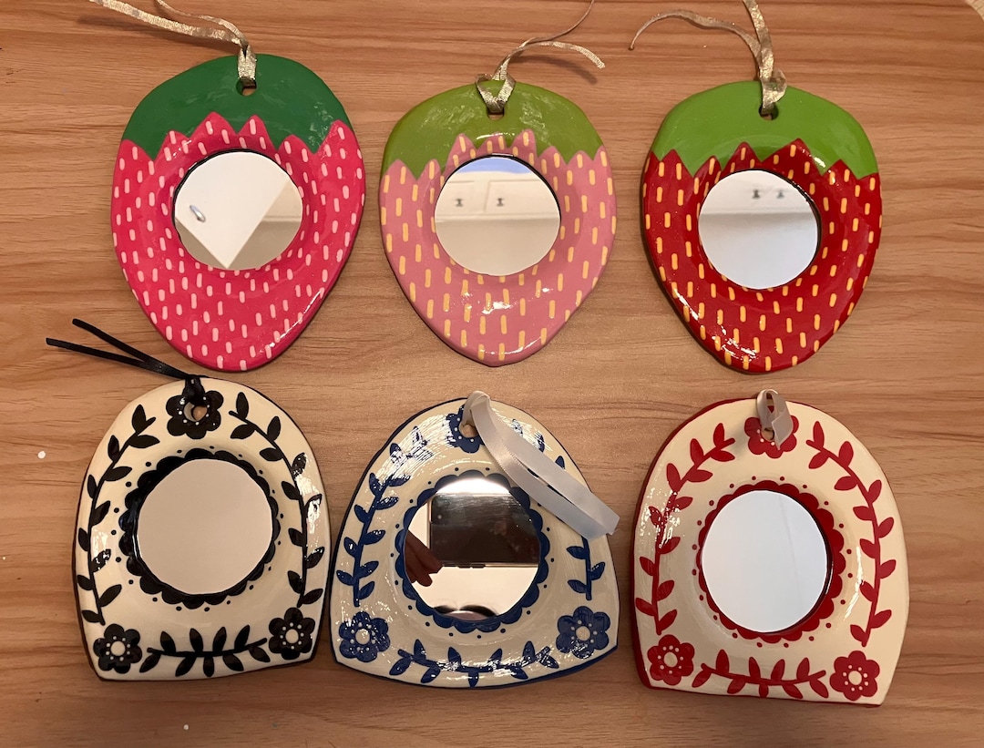 Small Wall Hanging Air Dry Clay Mirror Painted - Etsy
