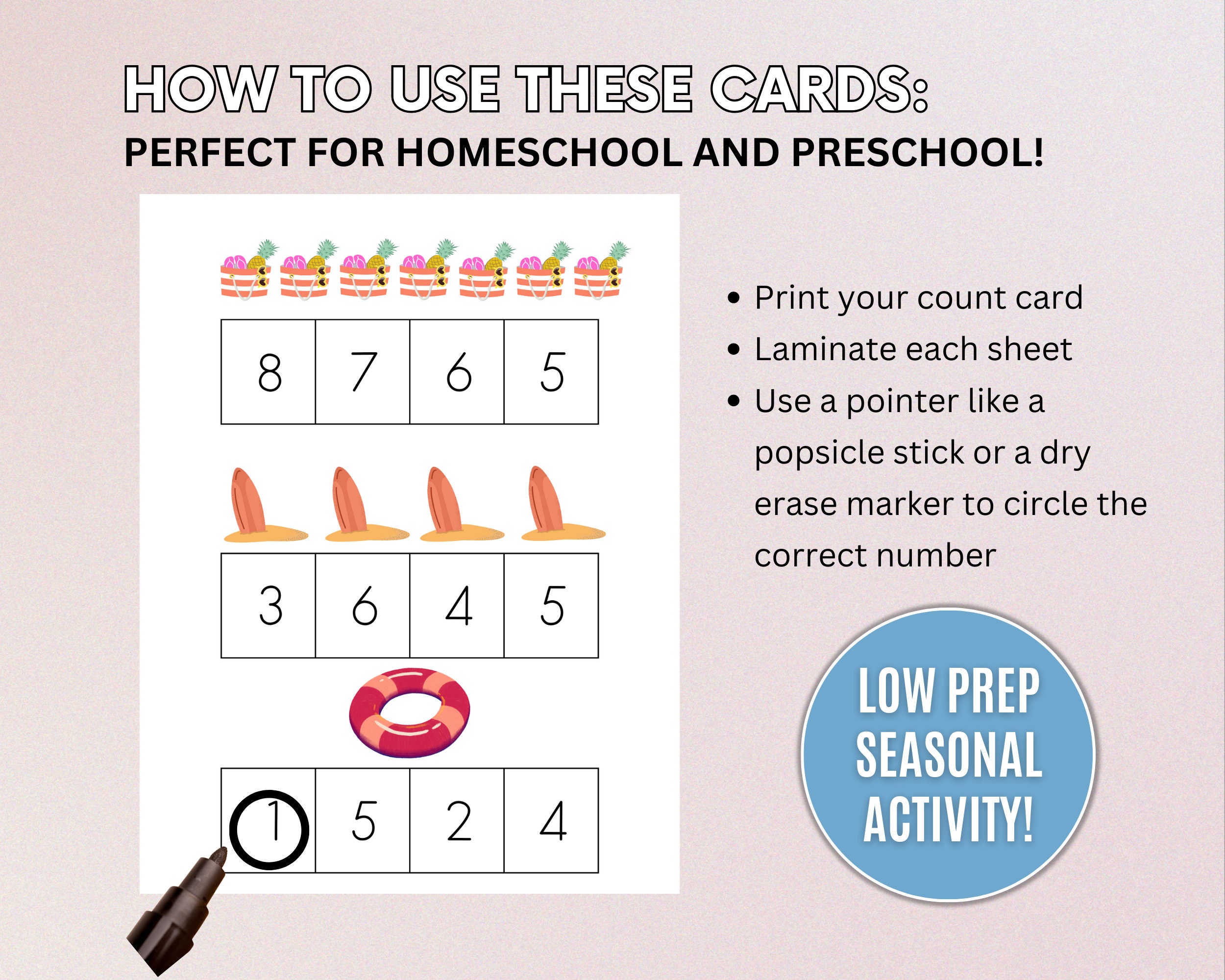 Summer Themed Counting Cards for Kids | Counting Activity for Kids ...