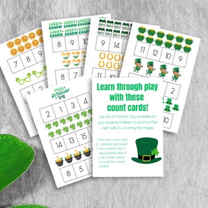 St Patrick's Day Counting Cards for Kids | Prek & Kindergarten Counting ...