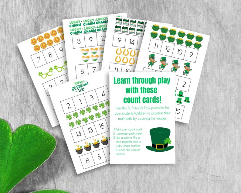 St Patrick's Day Counting Cards for Kids | Prek & Kindergarten Counting ...