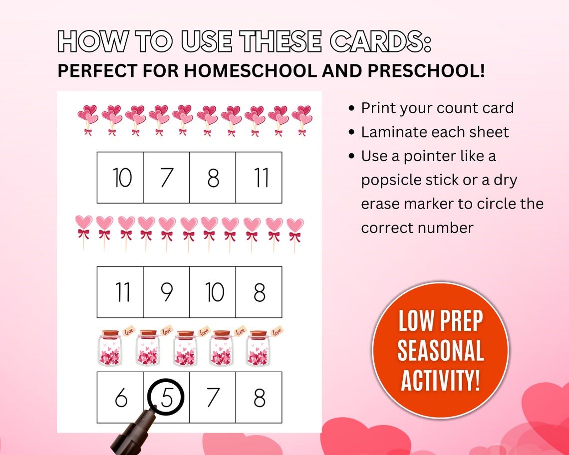 Valentine's Counting Cards for Kids | Preschool and Kindergarten ...