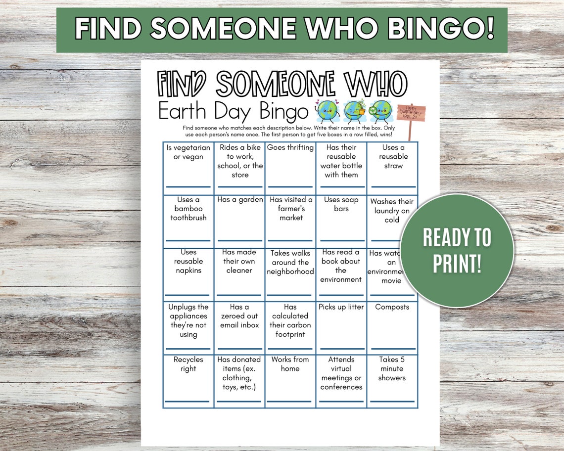 Find Someone Who Game | Earth Day Get to Know Bingo | Middle & High ...