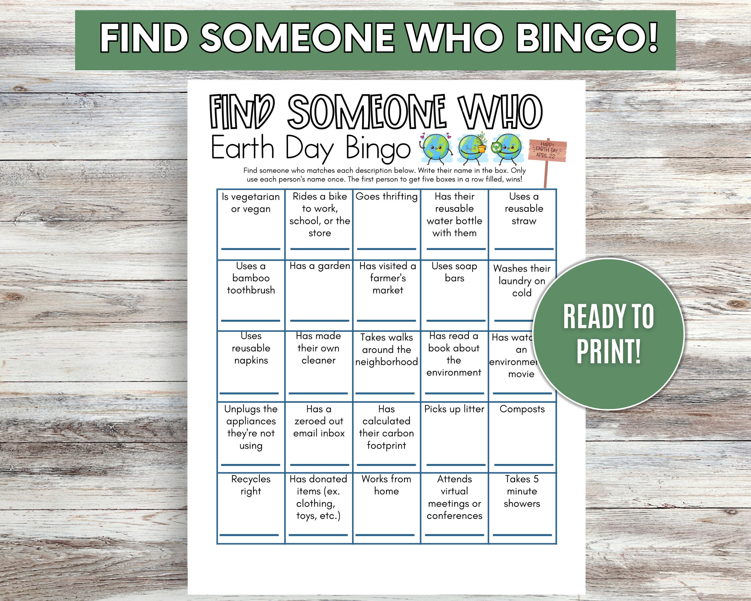 Find Someone Who Game | Earth Day Get to Know Bingo | Middle & High ...