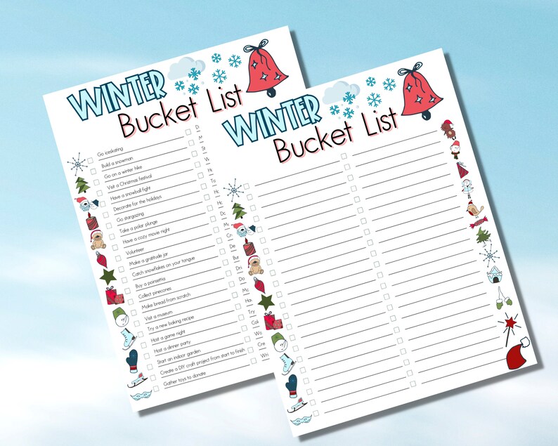 Winter Bucket List | 2 Options Included | Winter to Do List | Winter ...