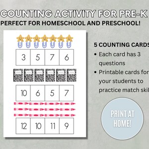 Back to School Counting Cards | Pre-k Math Activity | Kindergarten Math ...