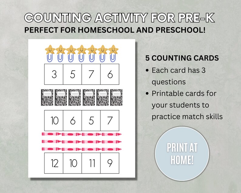 Back to School Counting Cards | Pre-k Math Activity | Kindergarten Math ...