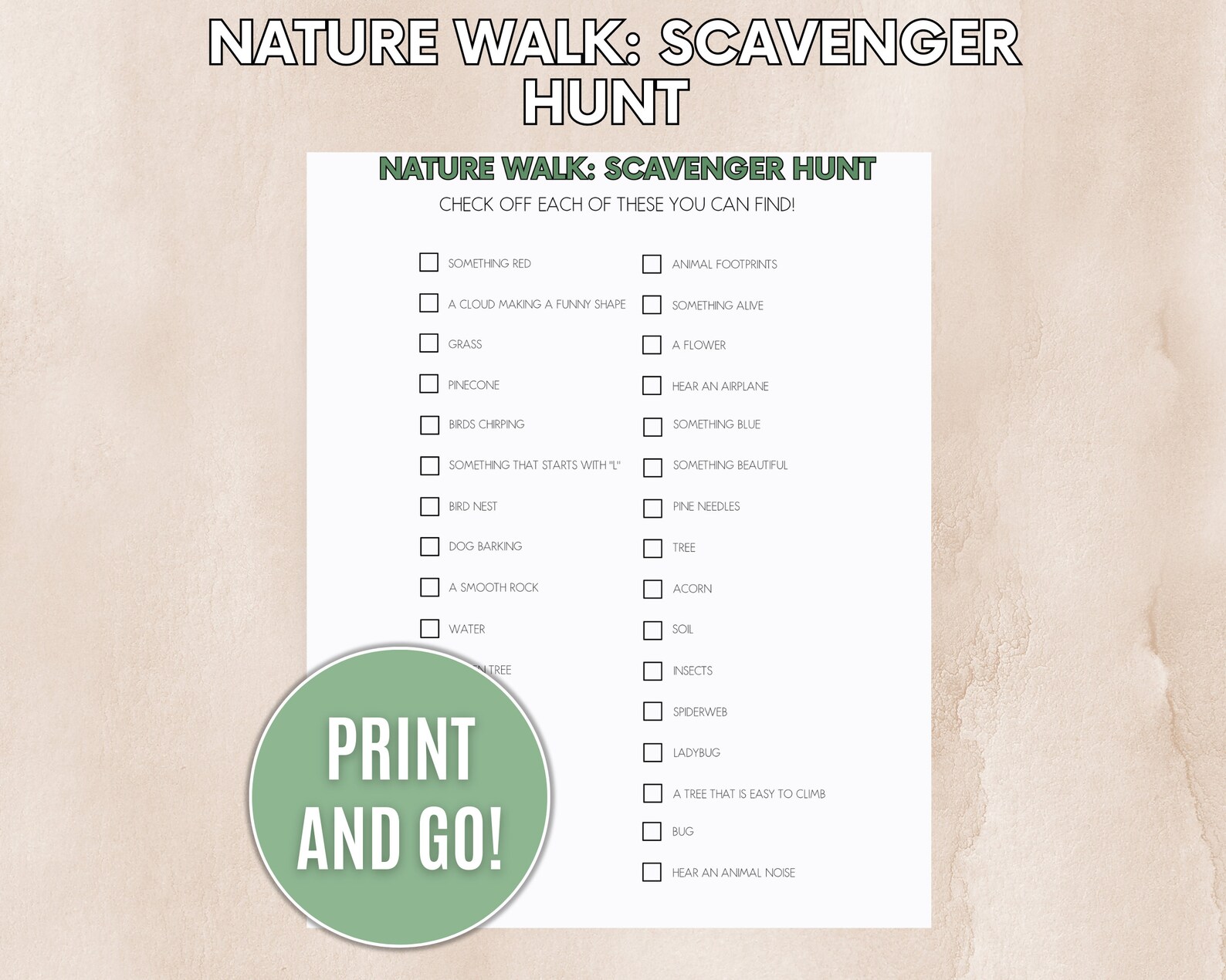Nature Walk Scavenger Hunt Checklist | Nature Walk Activity | Science ...