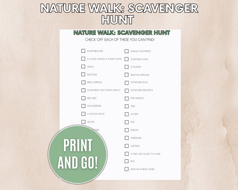 Nature Walk Scavenger Hunt Checklist | Nature Walk Activity | Science ...