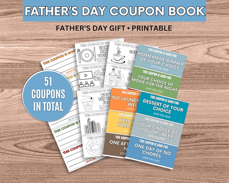 Father's Day Coupon Book for Dad | Coupon Book for Dad | Printable Gift ...