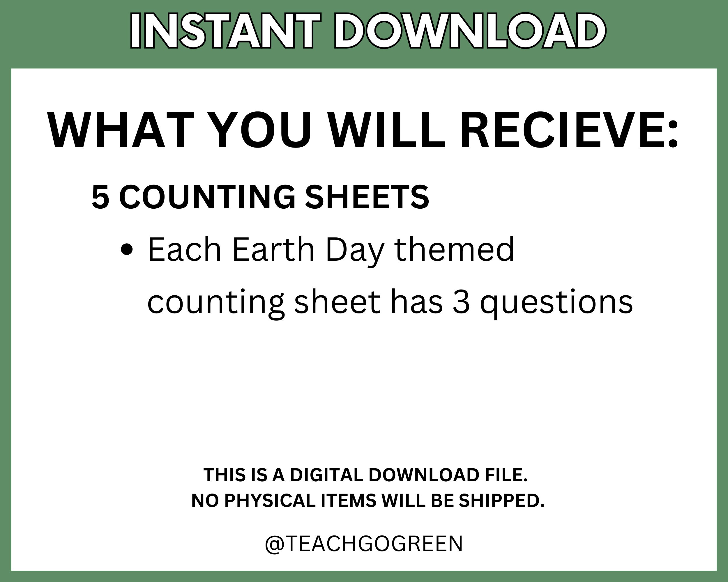 Earth Day Counting Cards for Kids | Preschool & Kindergarten Counting ...