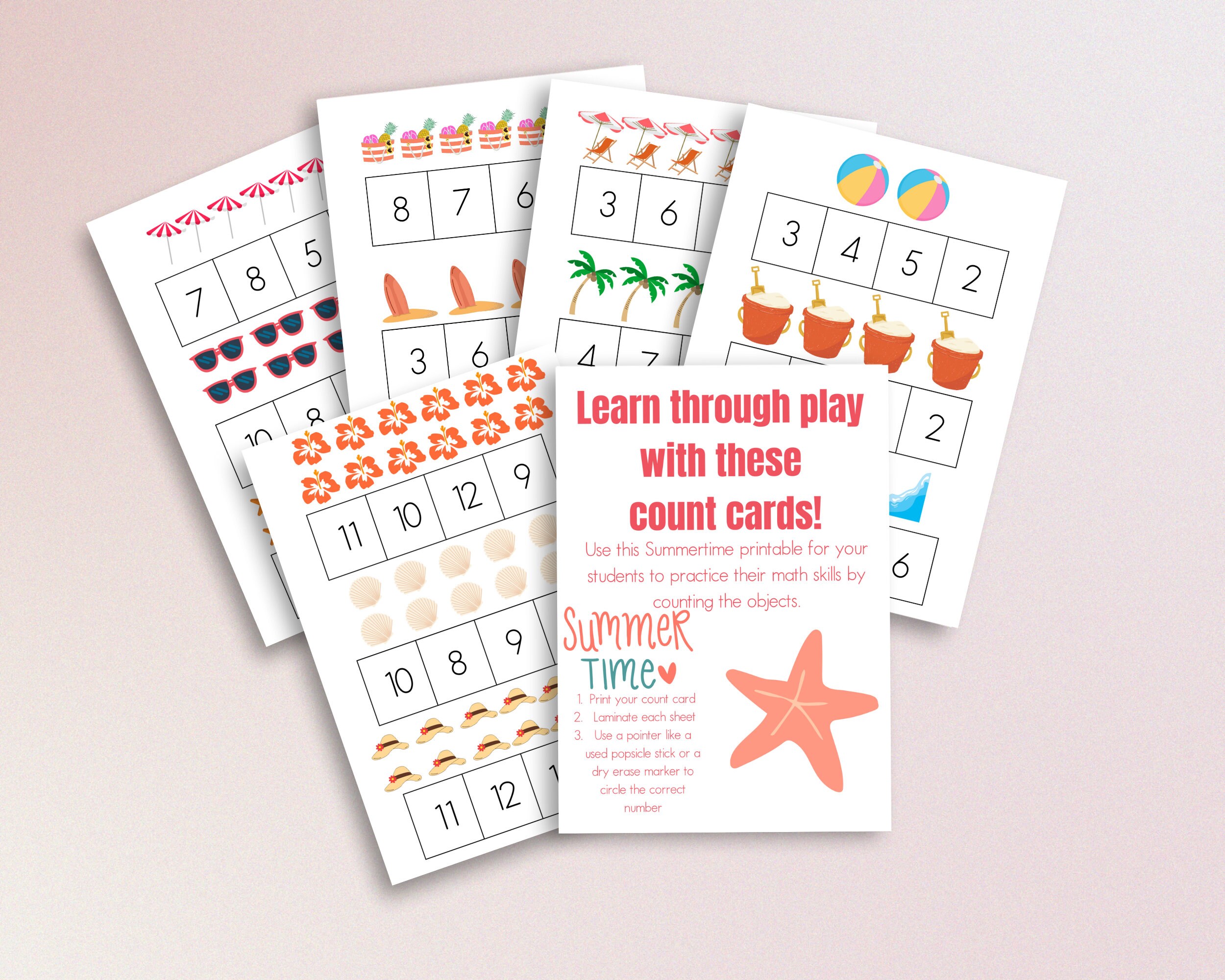 Summer Themed Counting Cards for Kids Counting Activity for Kids Summer ...
