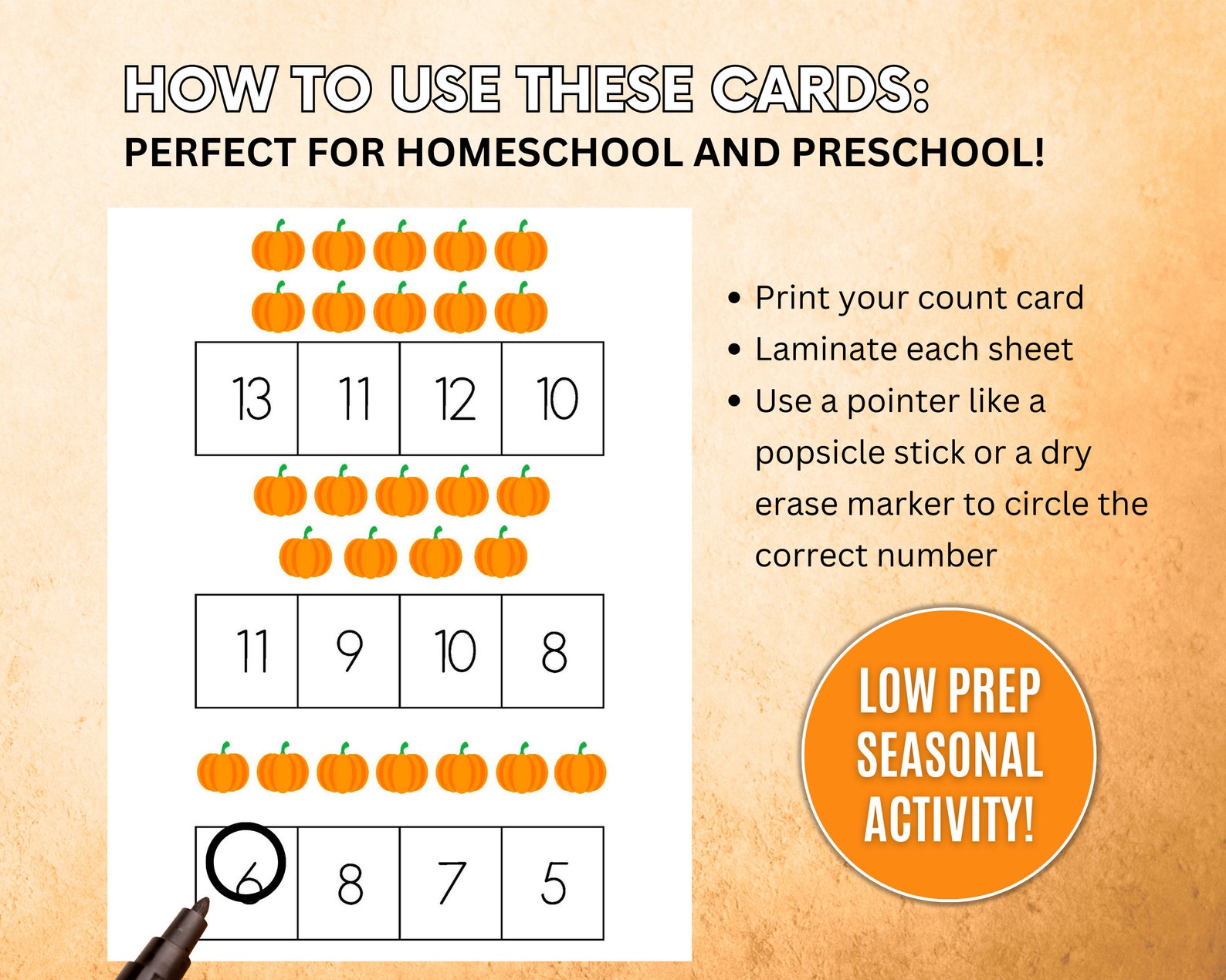 Pumpkin Counting Cards for Kids | Preschool and Kindergarten Counting ...