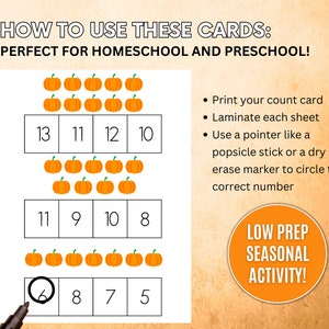Pumpkin Counting Cards for Kids | Preschool and Kindergarten Counting ...