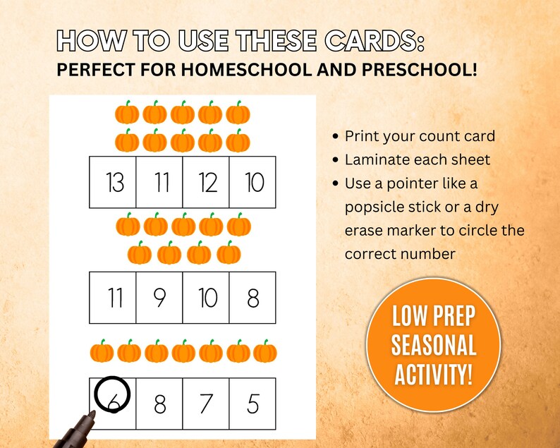 Pumpkin Counting Cards for Kids | Preschool and Kindergarten Counting ...