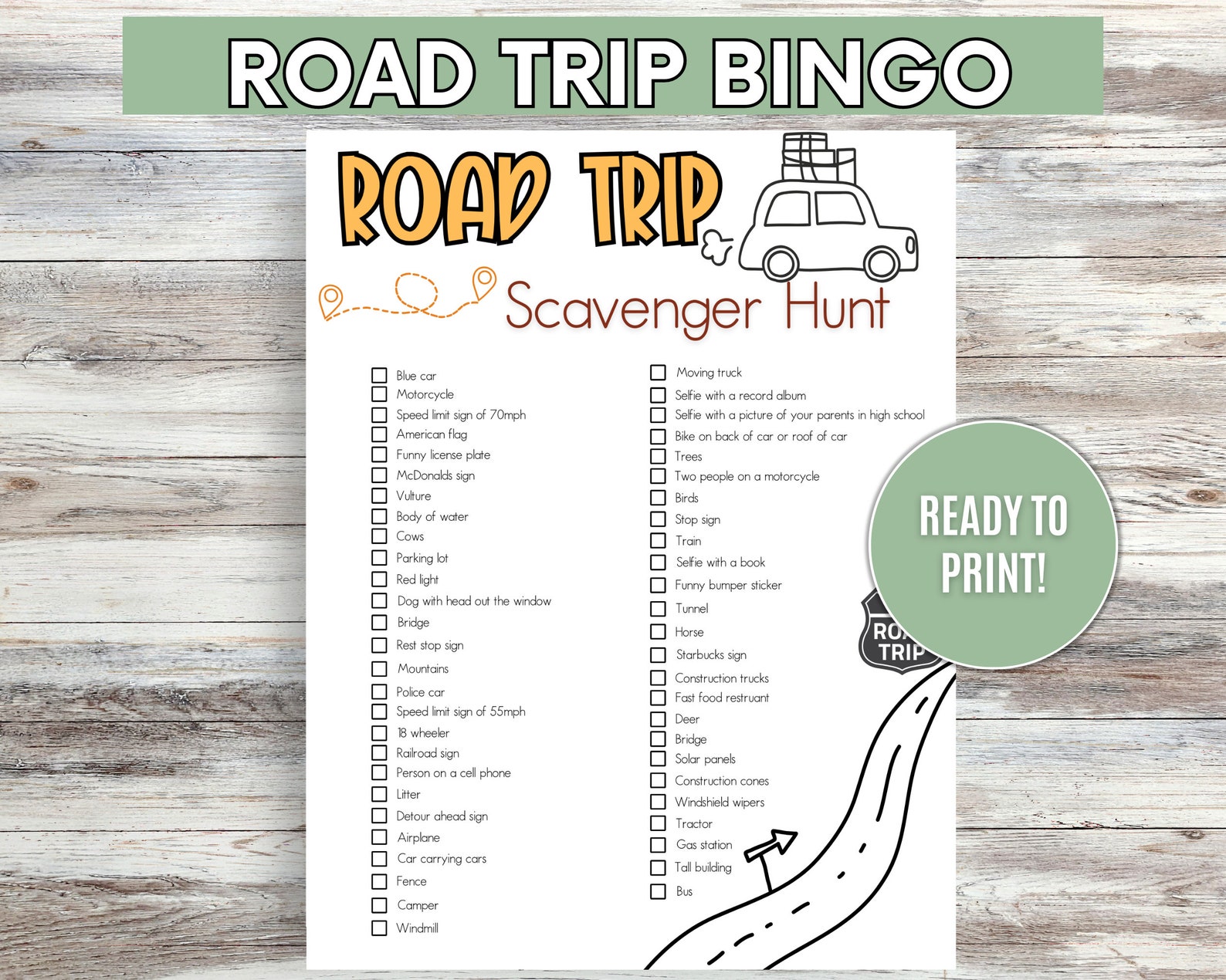Road Trip Scavenger Hunt | Road Trip Games | Car Ride Entertainment ...