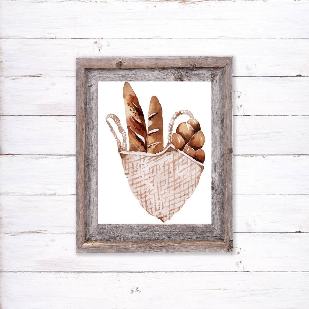 Bread Wall Art Printable, Watercolor Kitchen Art, Bread Basket ...