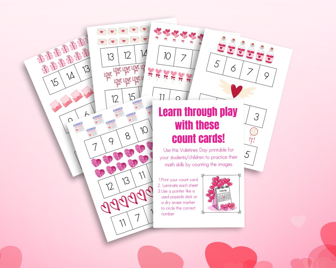 Valentine's Counting Cards for Kids | Preschool and Kindergarten ...