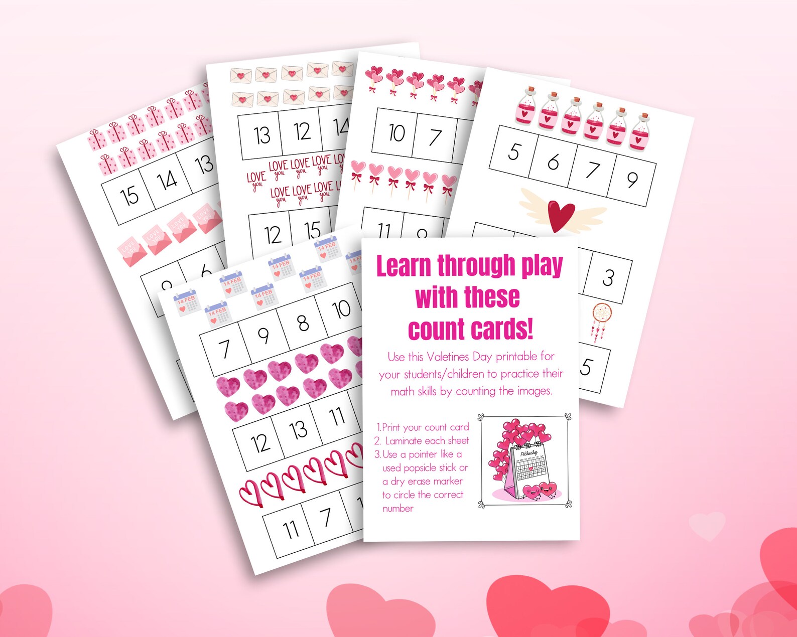 Valentine's Counting Cards for Kids | Preschool and Kindergarten ...