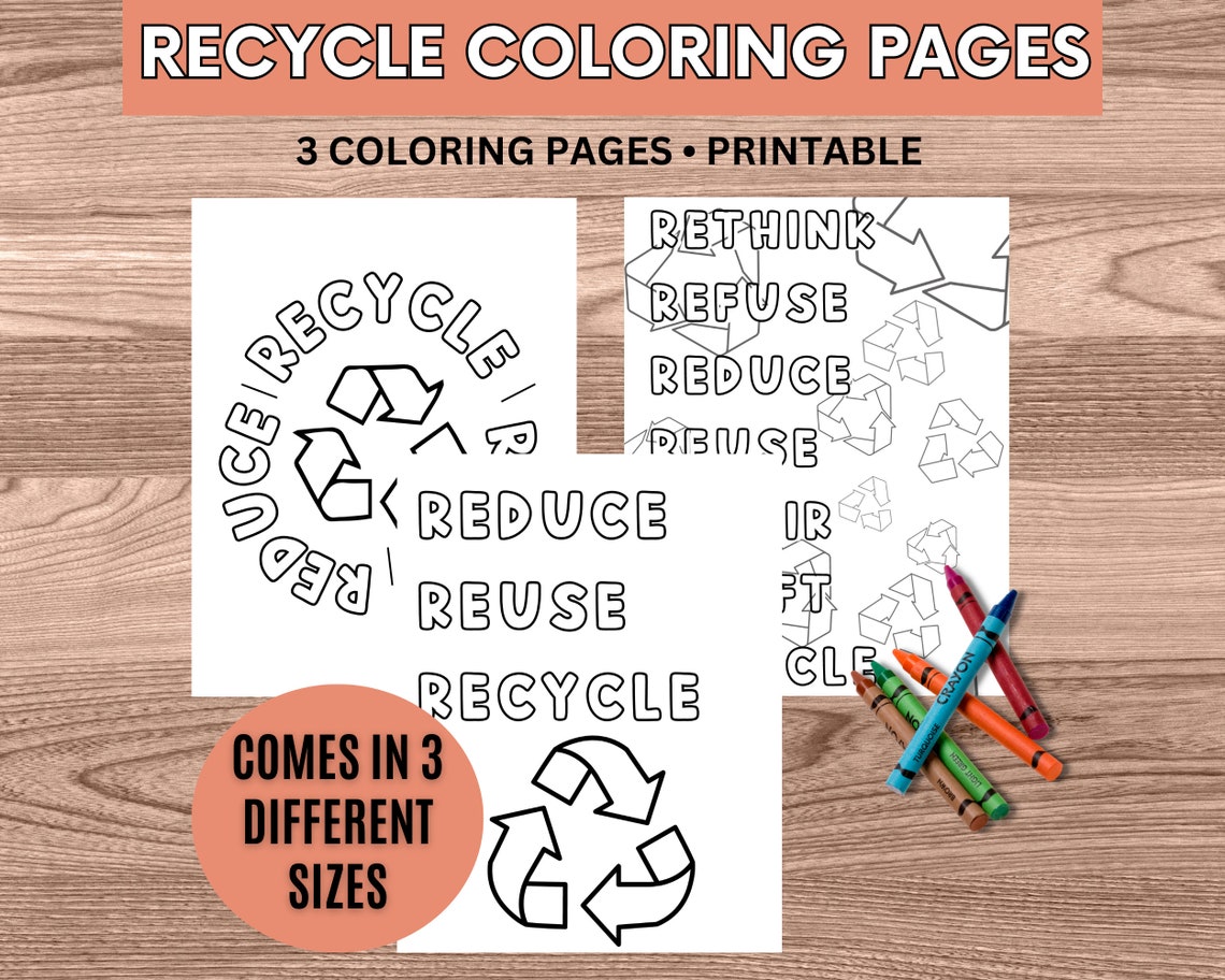 Recycle Coloring Pages | Digital Download Coloring Pages | Earth Day ...