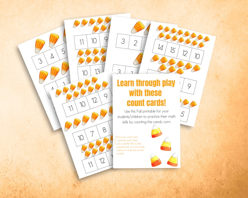 Candy Corn Counting Cards for Kids | Preschool and Kindergarten ...