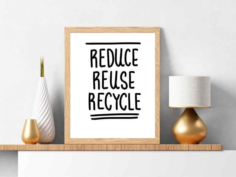 Reduce Reuse Recycle Poster, Environmental Quote Wall Art, Black and ...