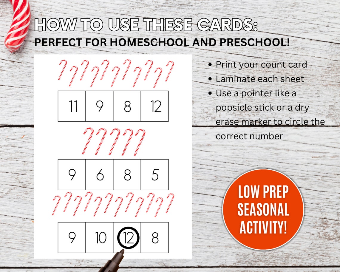 Candy Cane Counting Cards for Kids | Preschool and Kindergarten ...