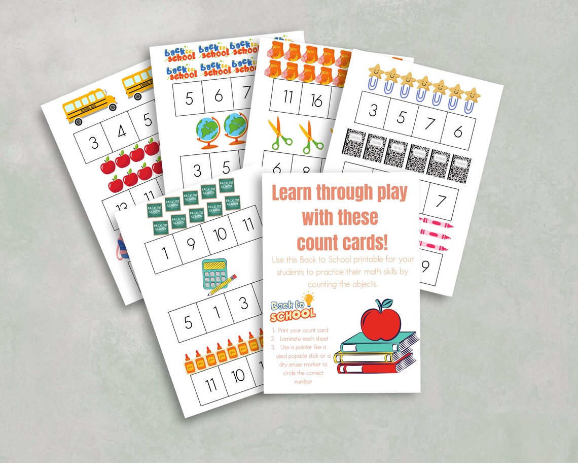 Back to School Counting Cards | Pre-k Math Activity | Kindergarten Math ...