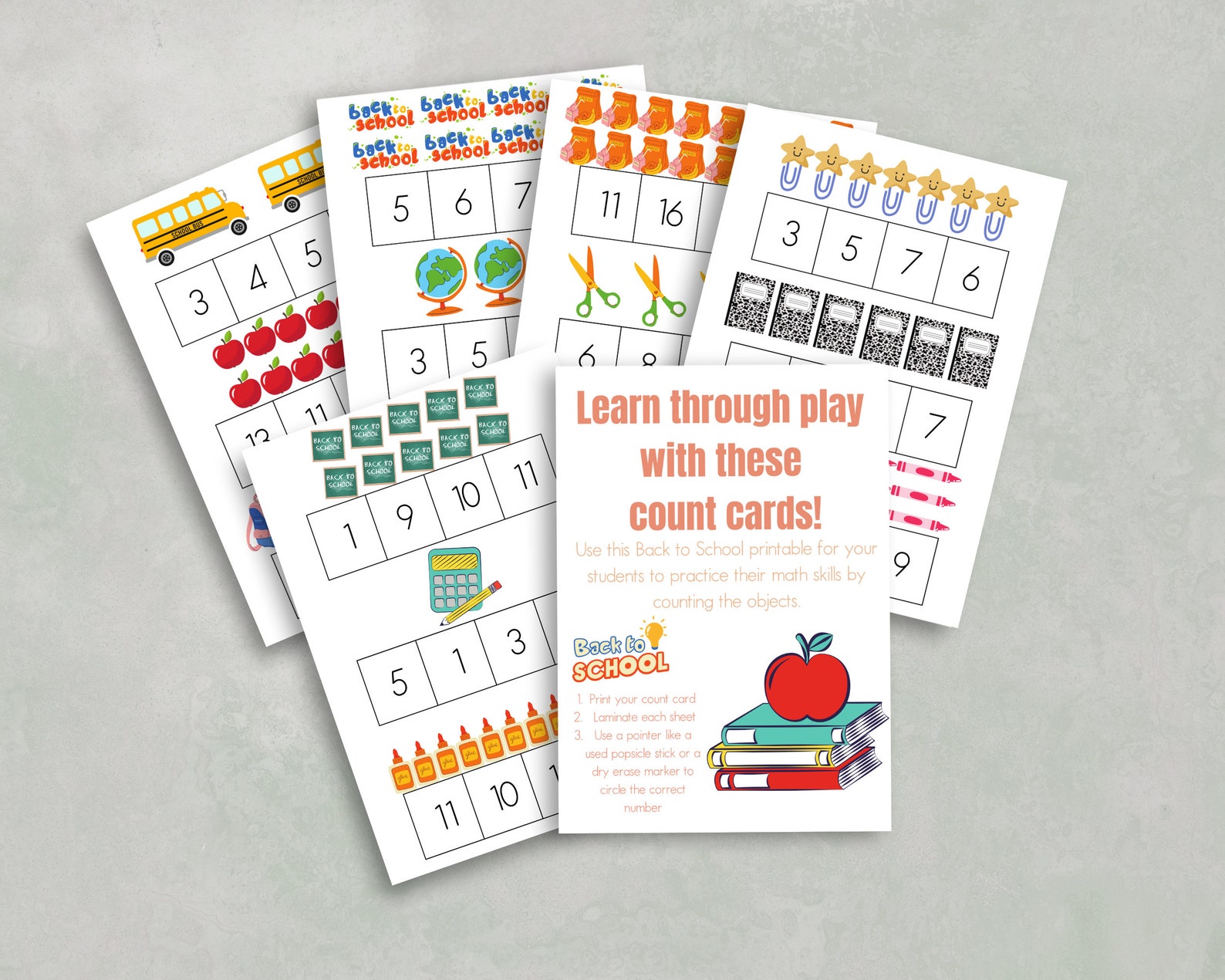 Back to School Counting Cards | Pre-k Math Activity | Kindergarten Math ...