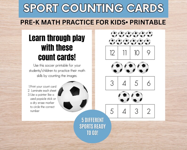 Sports Counting Cards for Kids | Preschool and Kindergarten Counting ...