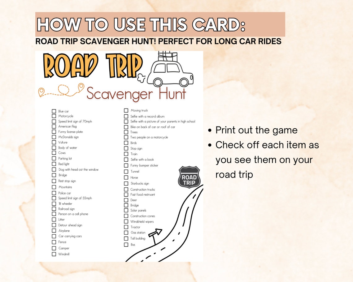 Road Trip Scavenger Hunt | Road Trip Games | Car Ride Entertainment ...