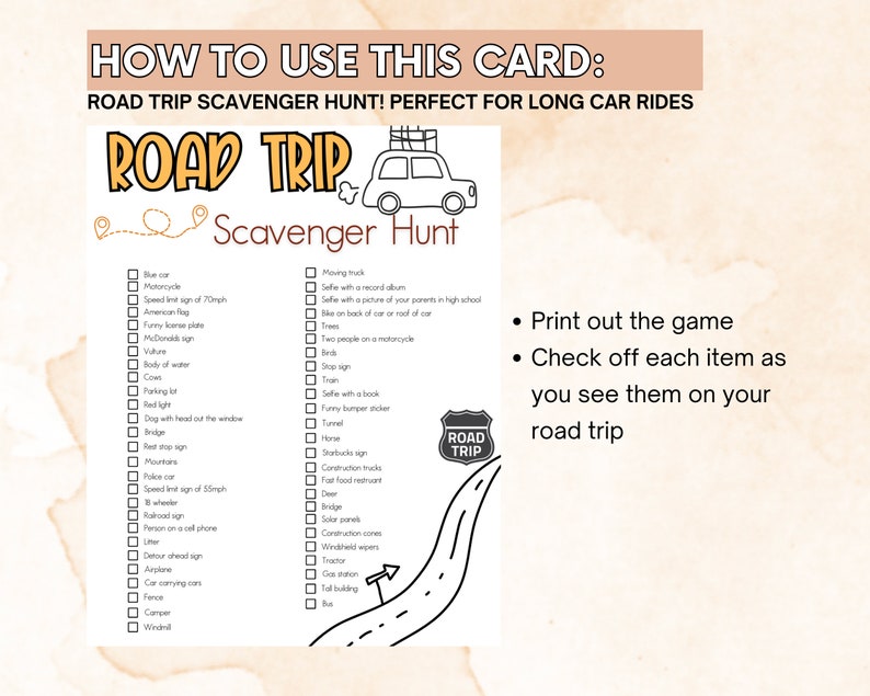Road Trip Scavenger Hunt | Road Trip Games | Car Ride Entertainment | Long Trip Games for Kids ...