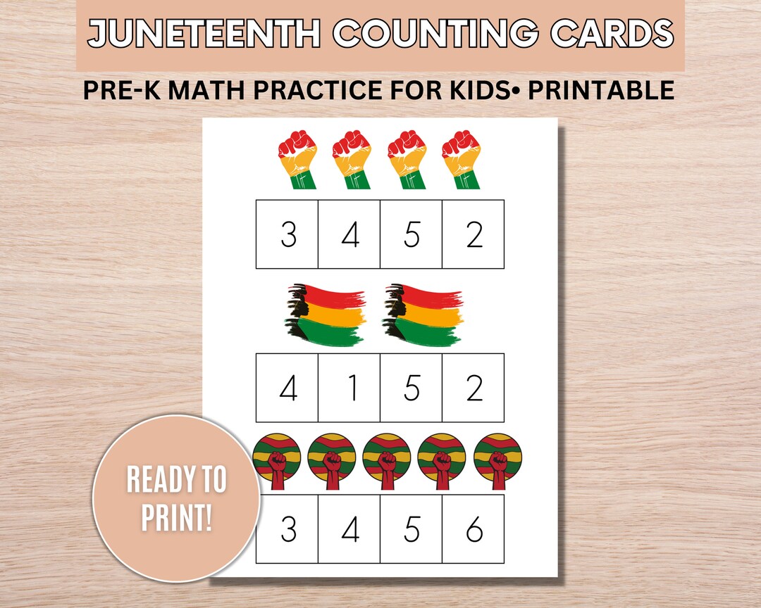Juneteenth Counting Cards for Kids | Prek Math | Counting Cards for Pre ...