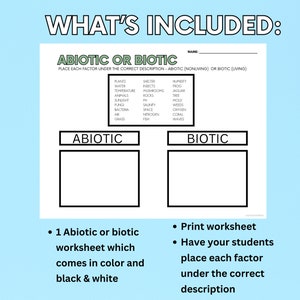Abiotic and Biotic Worksheet Printable | Ecosystem Worksheet With ...