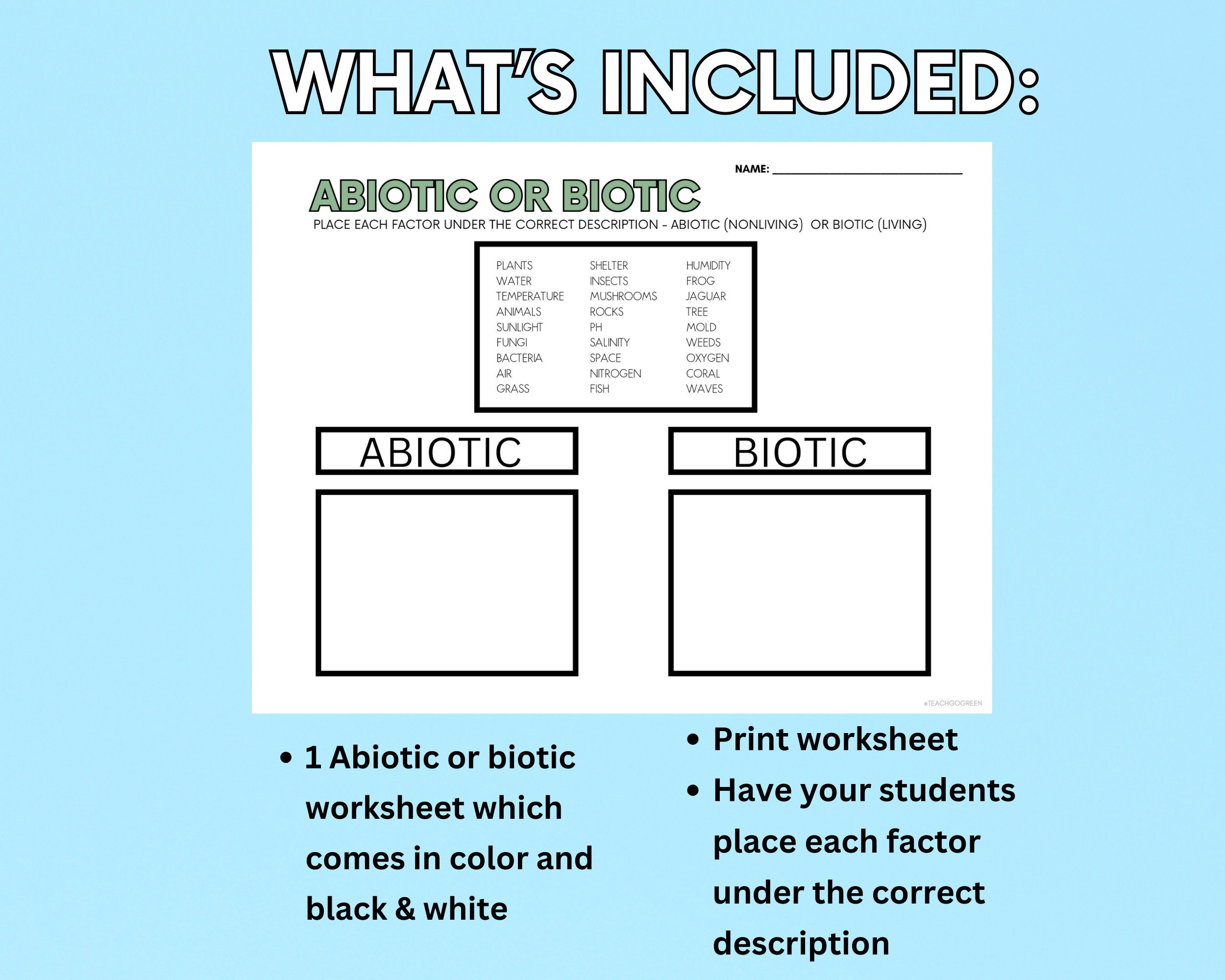 Abiotic and Biotic Worksheet Printable | Ecosystem Worksheet With ...