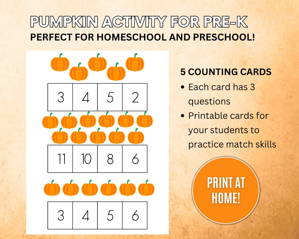 Pumpkin Counting Cards for Kids | Preschool and Kindergarten Counting ...