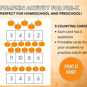 Pumpkin Counting Cards for Kids | Preschool and Kindergarten Counting ...