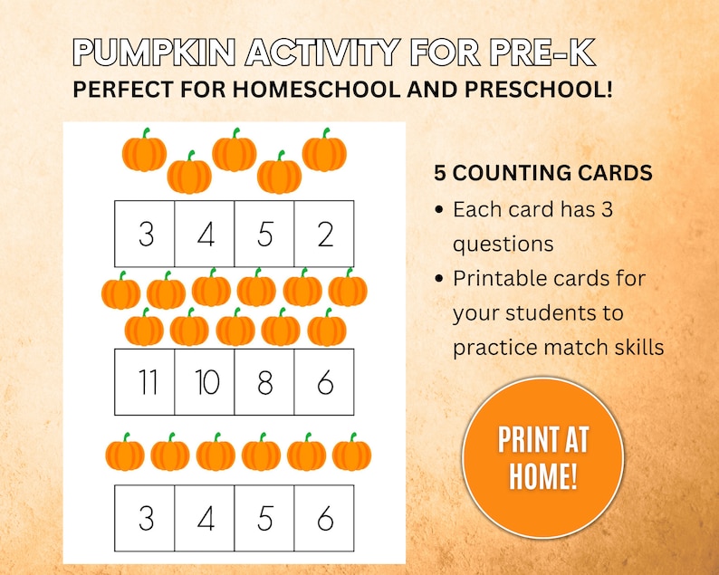 Pumpkin Counting Cards for Kids | Preschool and Kindergarten Counting ...