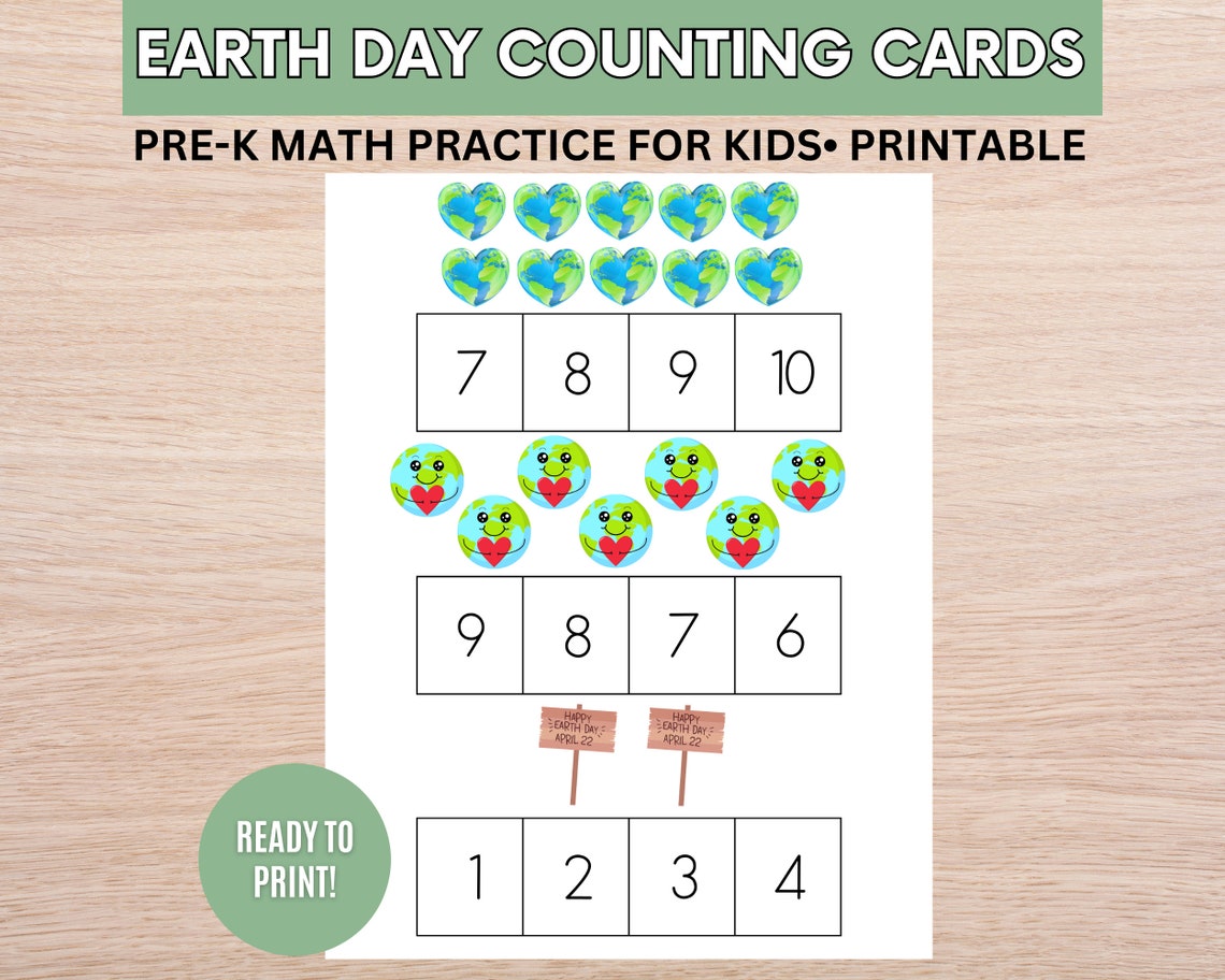 Earth Day Counting Cards for Kids | Preschool & Kindergarten Counting ...