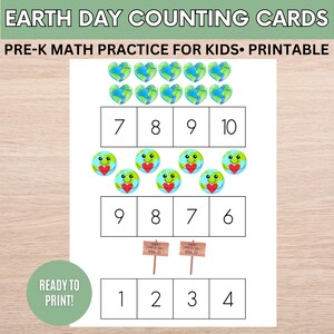 Earth Day Counting Cards for Kids | Preschool & Kindergarten Counting ...