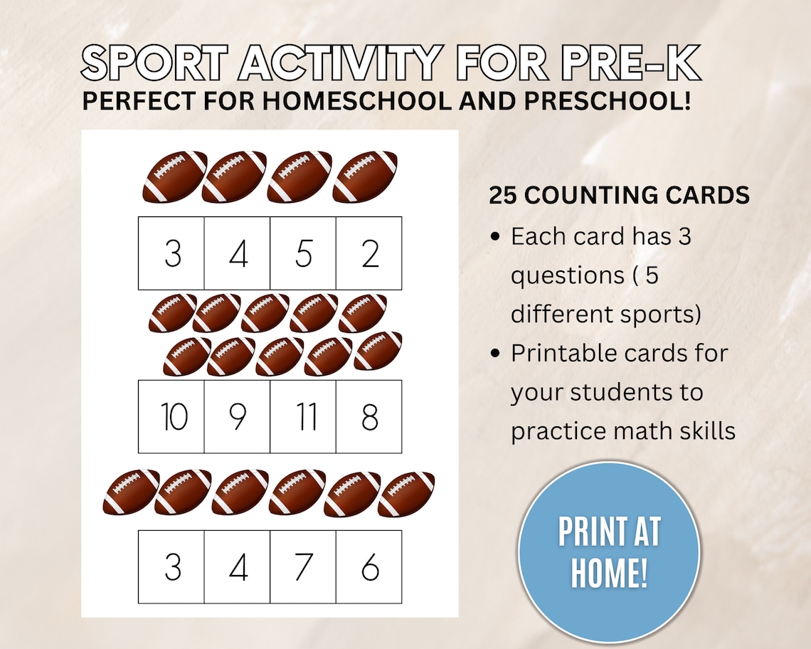 Sports Counting Cards for Kids | Preschool and Kindergarten Counting ...